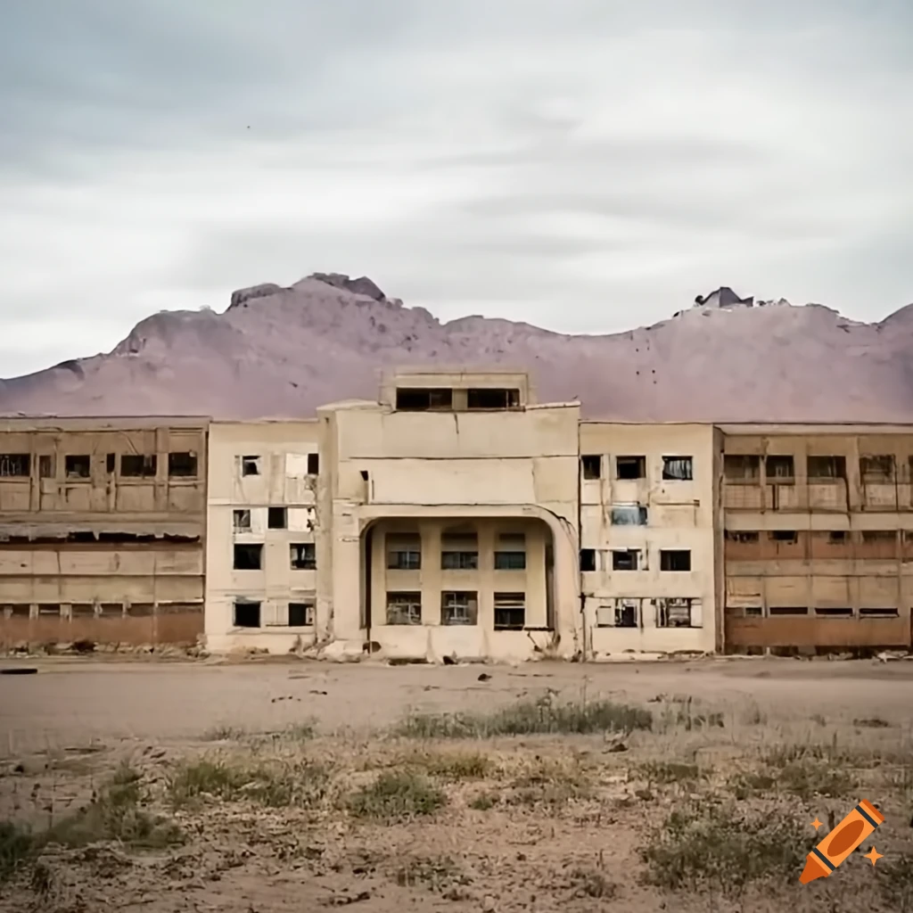 Abandoned high school buildings in a desert state