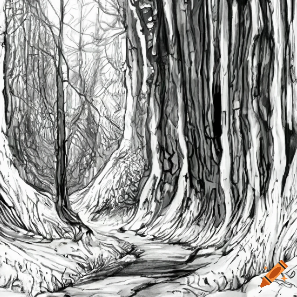 Hand-drawn black and white map with a single pathway on Craiyon