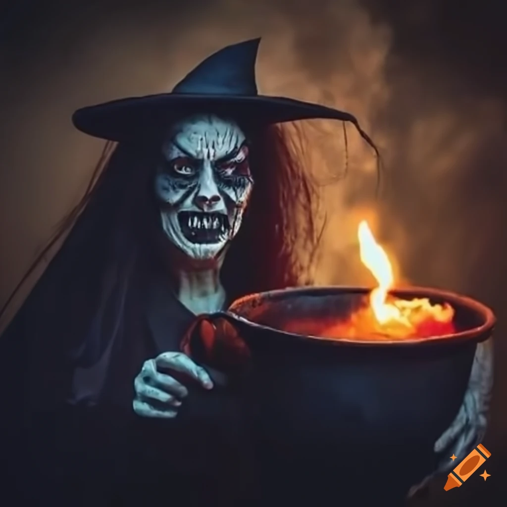 Scary witch with a cauldron on Craiyon
