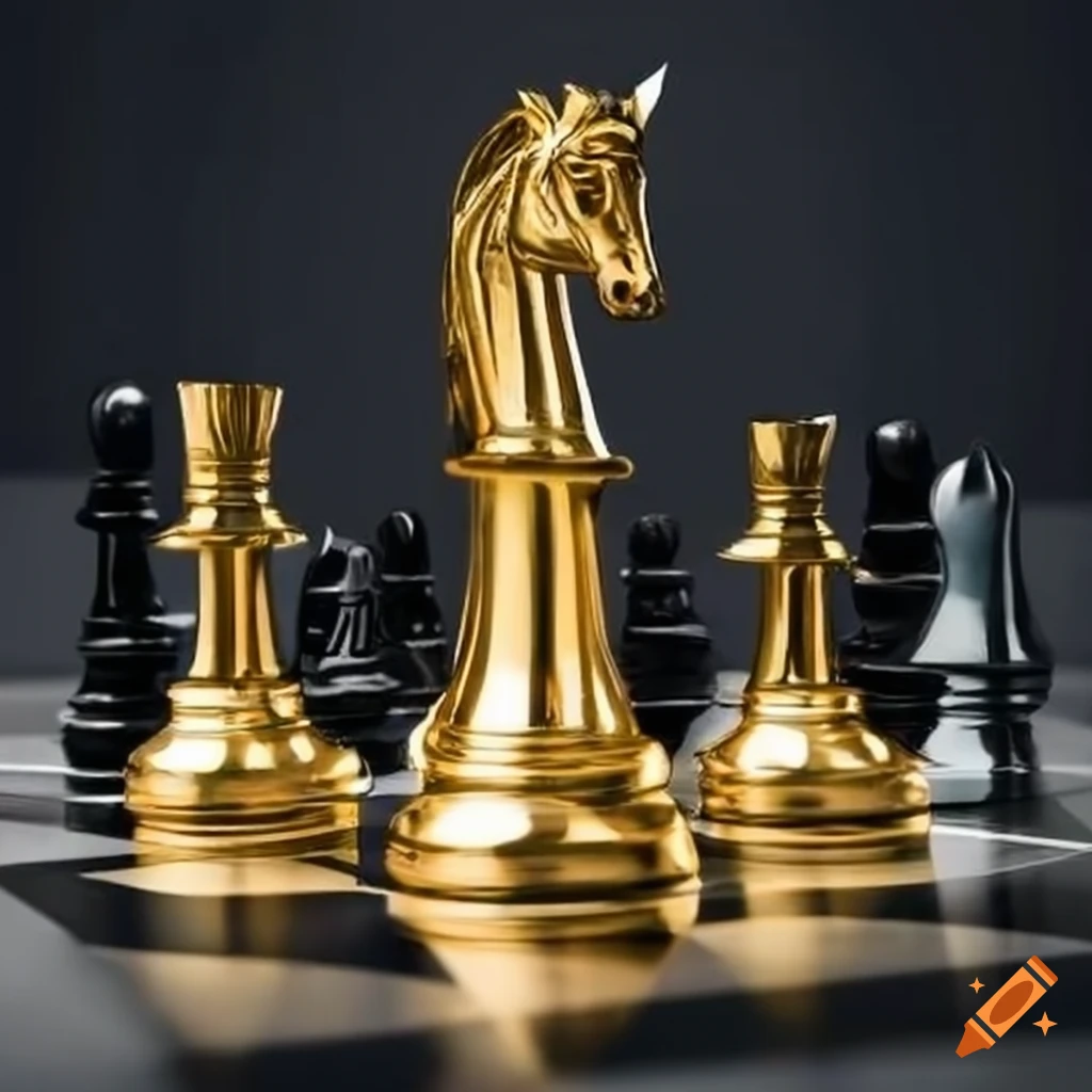 Photo of a horse chess trophy on blueprints