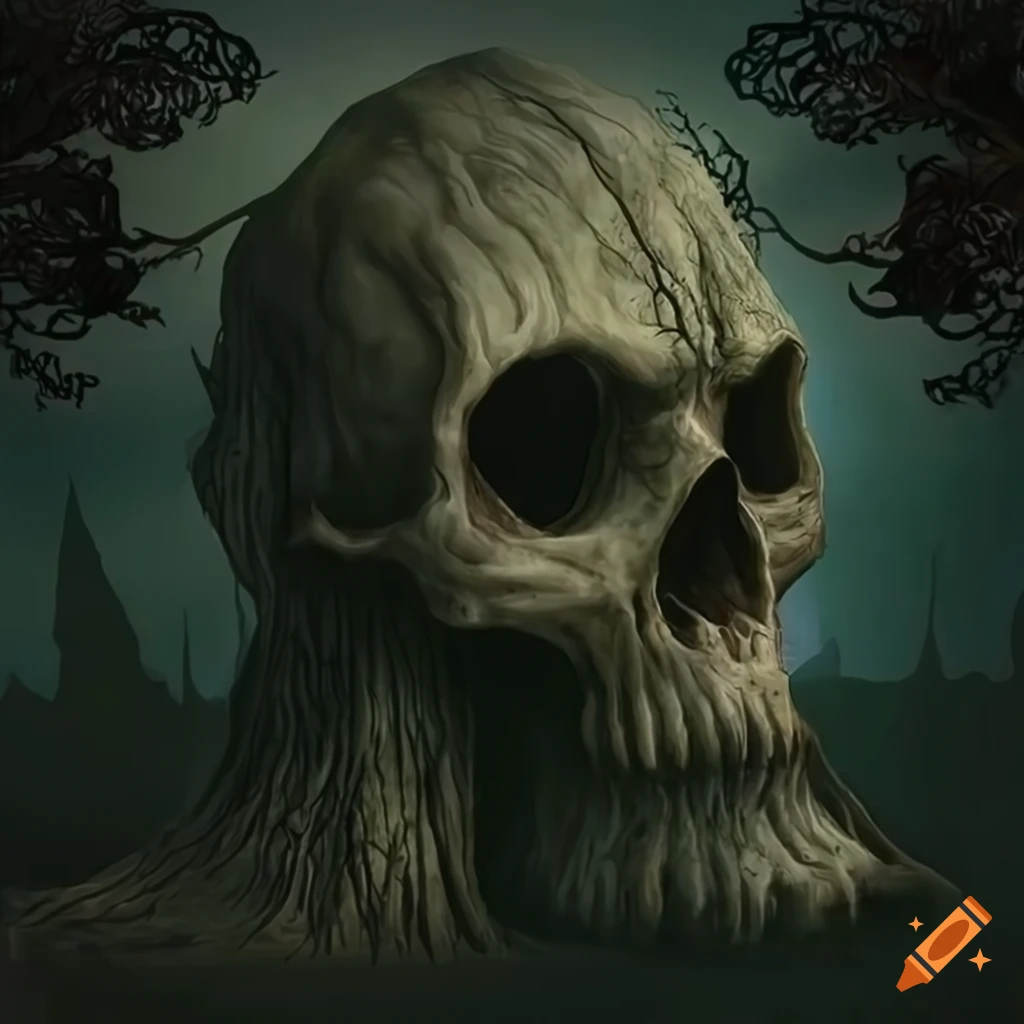 Artwork of a scary tree in moonlight