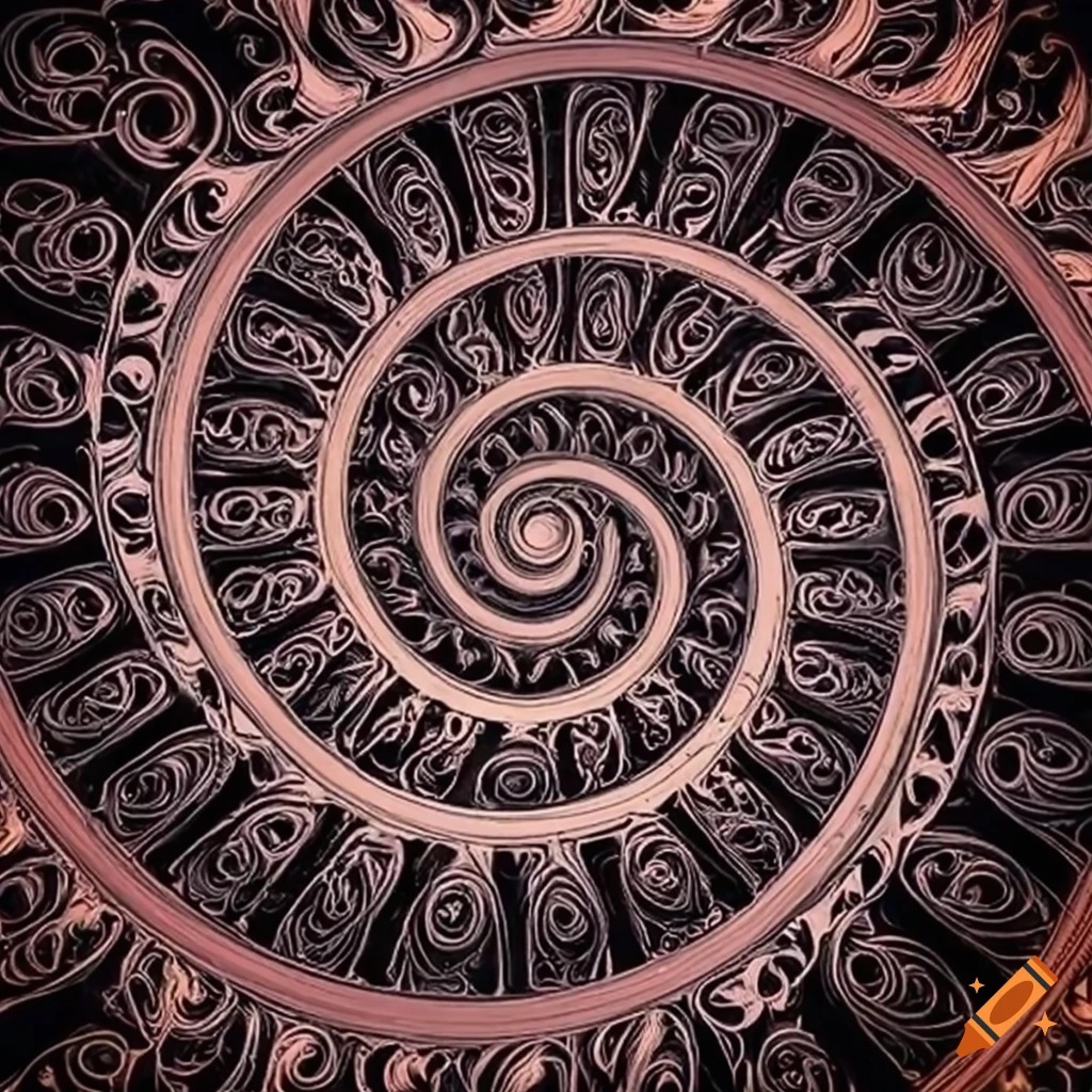 Intricate design with swirling patterns and clock elements