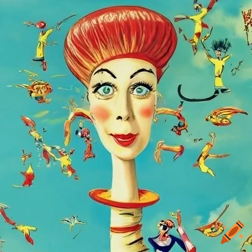 Colorful humorous book illustration of woman's eyes on Craiyon