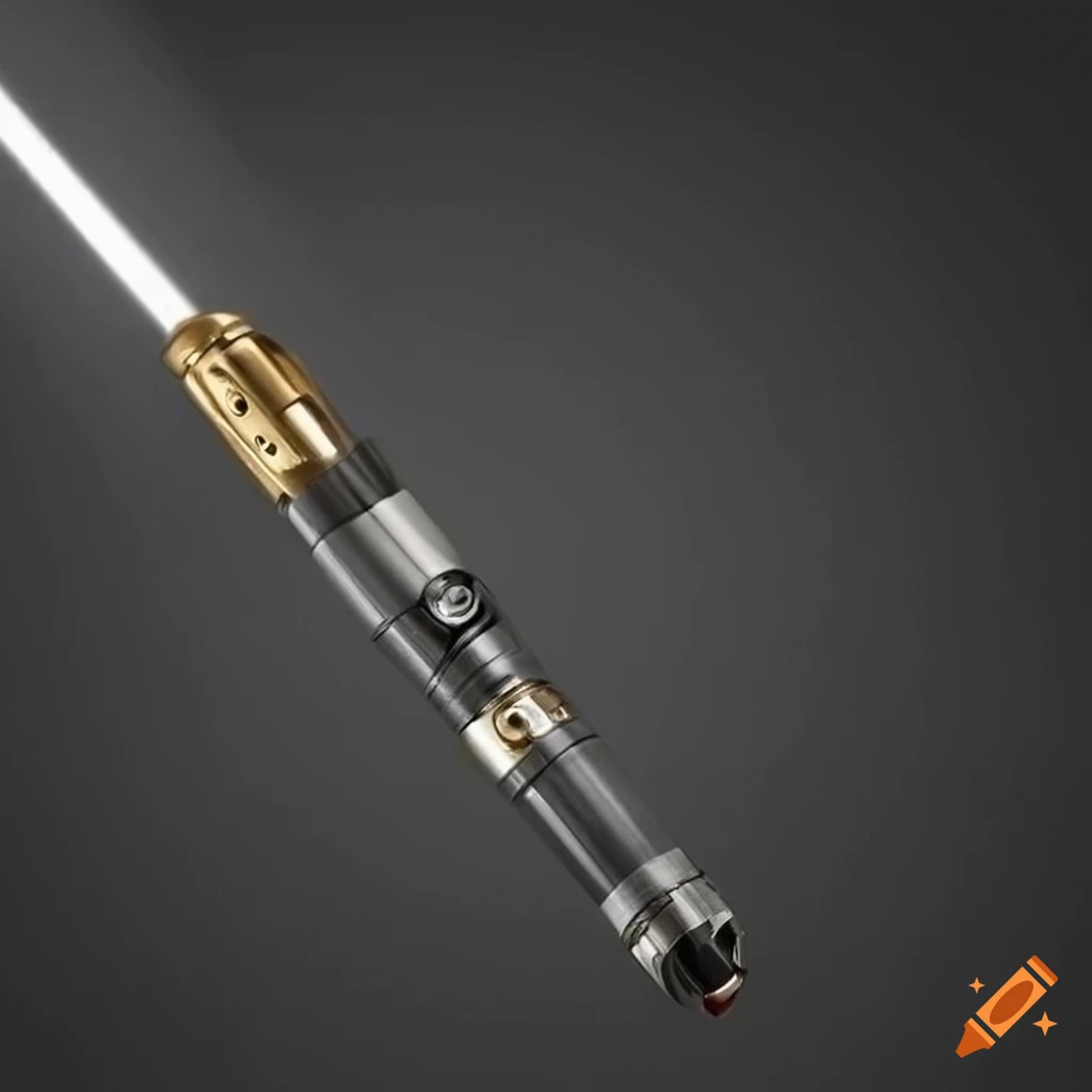 Sleek and elegant gunmetal lightsaber with gold accents on Craiyon