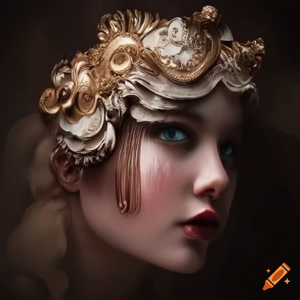 Surreal baroque rococo artwork with mysterious objects