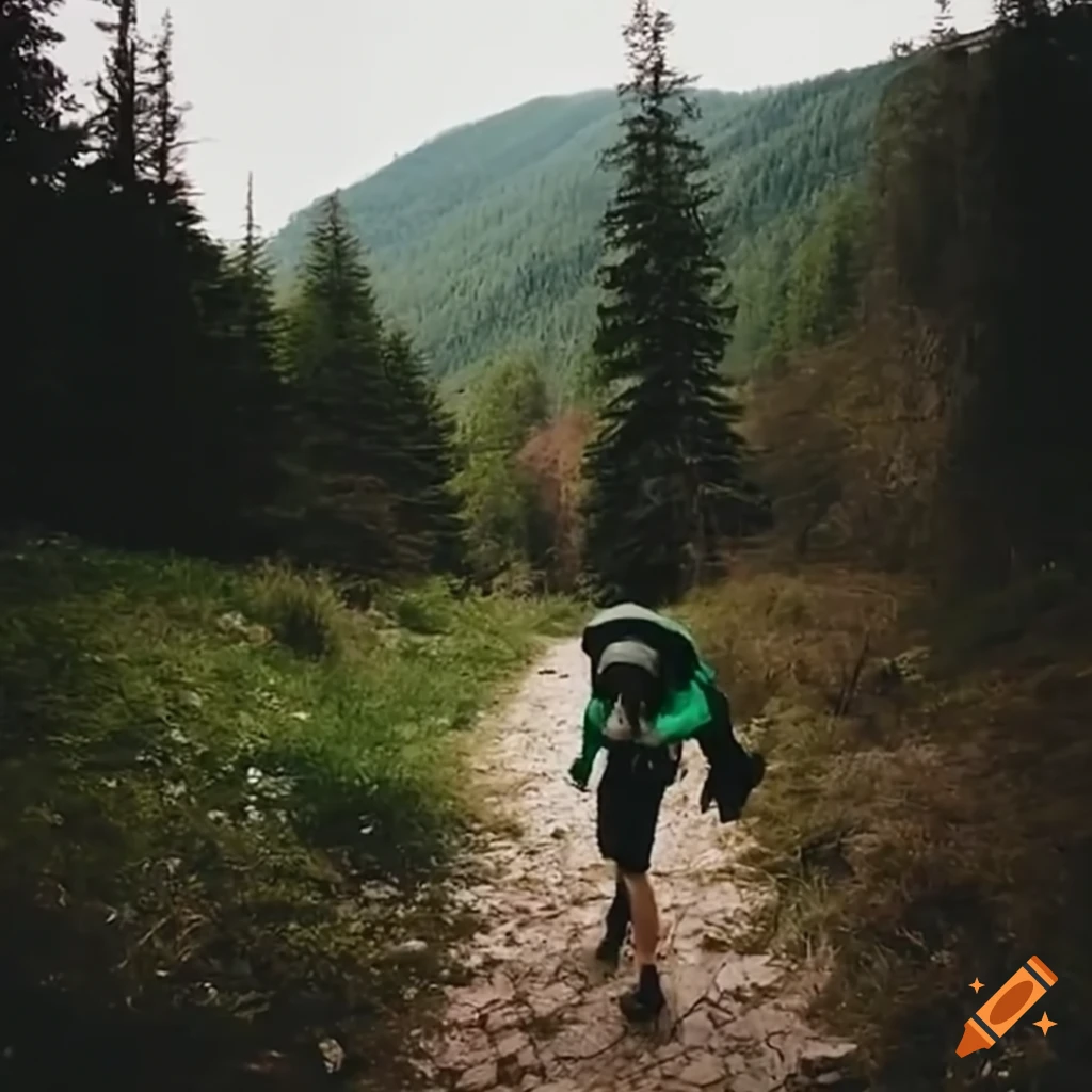Boy scout hiking in the mountains on Craiyon