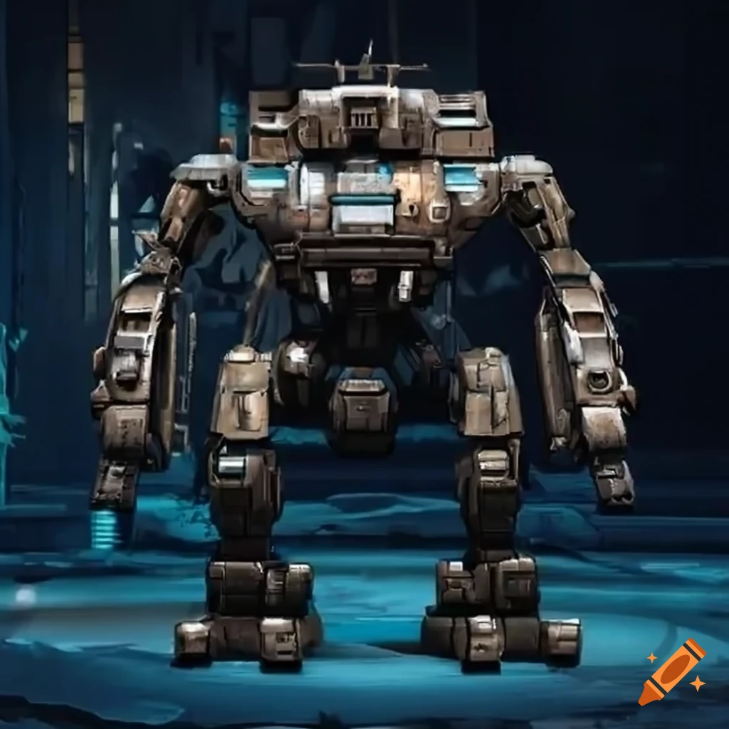 Mech with tank barrels on shoulder mounts on Craiyon