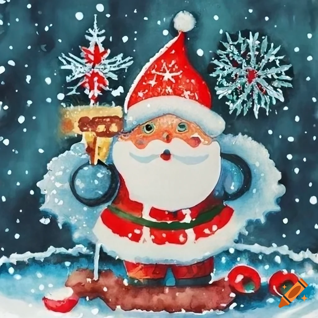 Watercolor christmas card with father frost on Craiyon