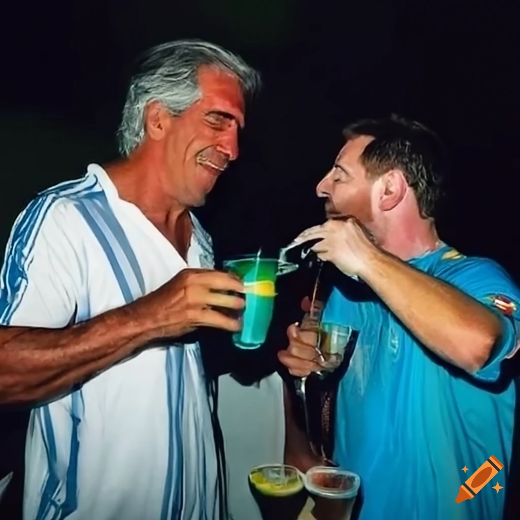 Satirical image of Jeffrey Epstein and Lionel Messi enjoying a drink on ...
