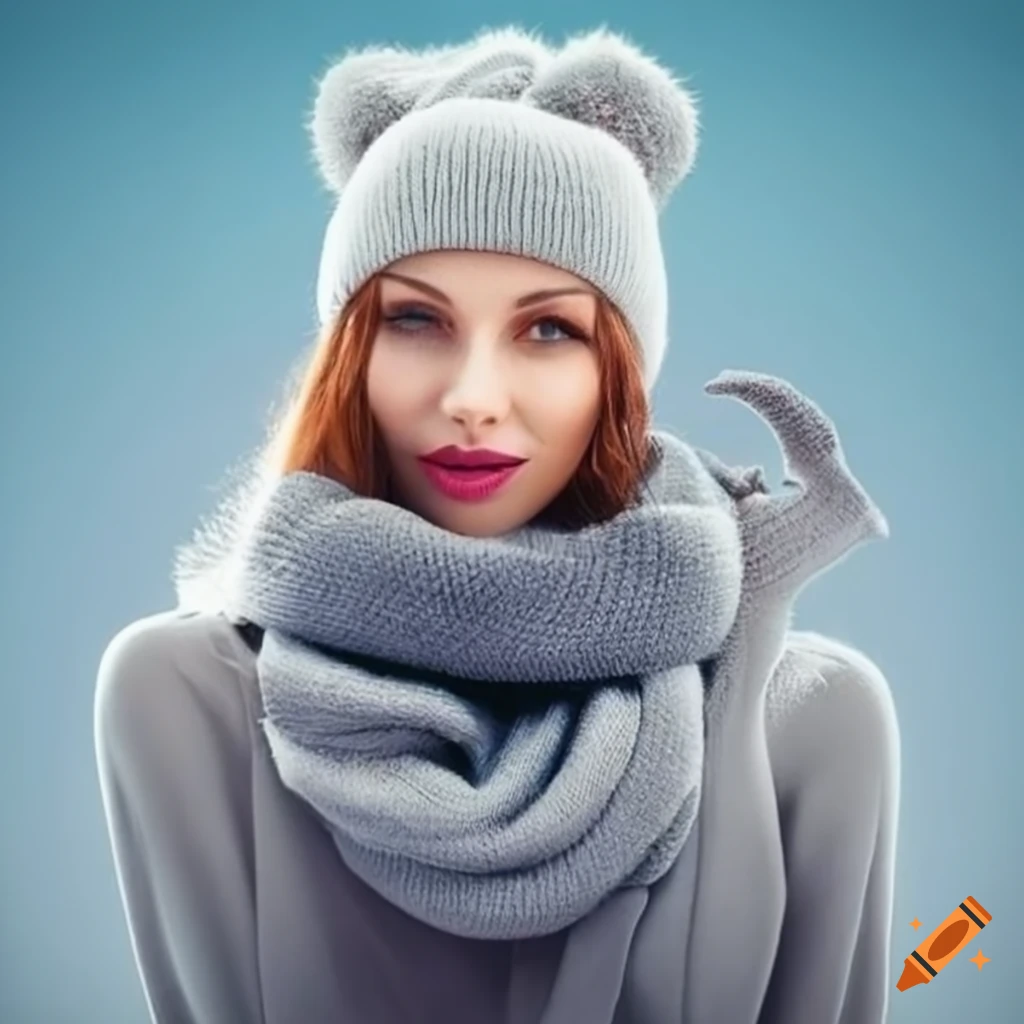 Stylish winter woman with scarf and cap