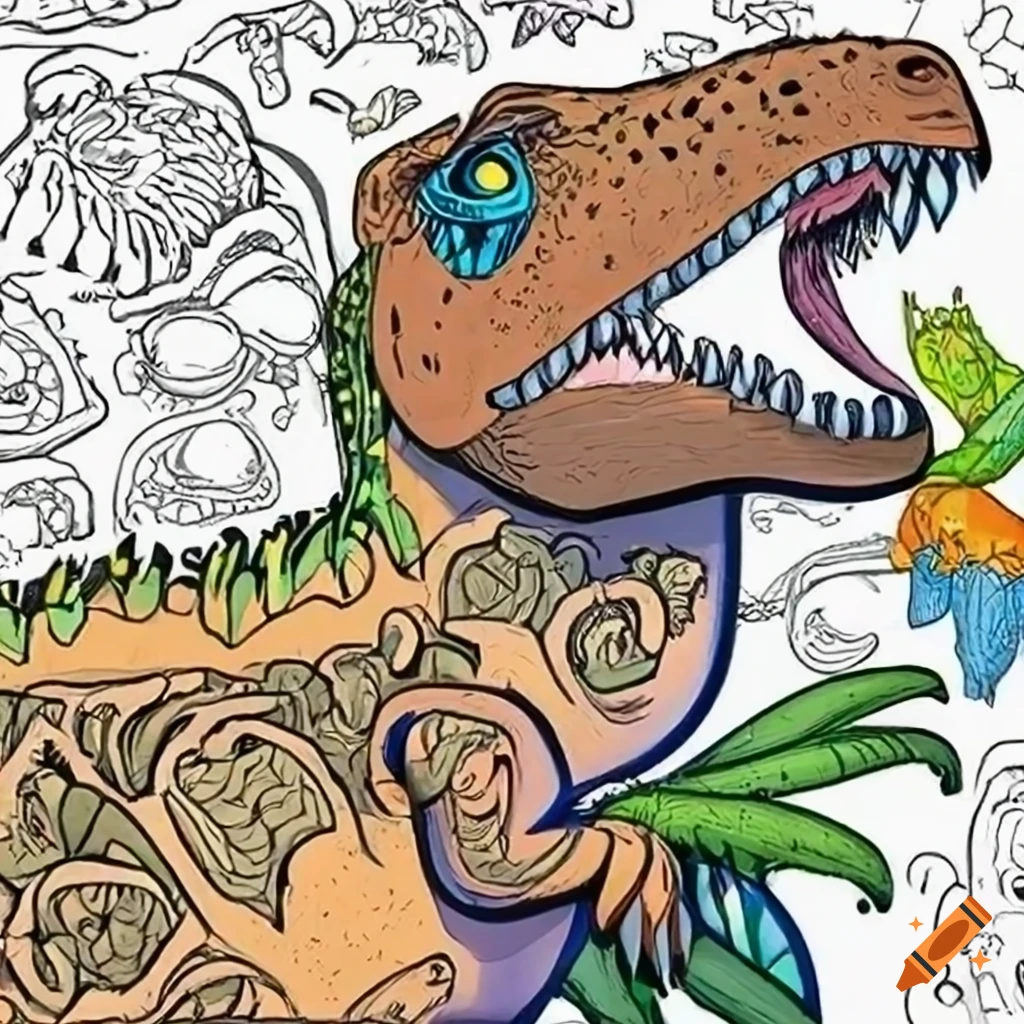 Coloring book cover with dinosaurs in the jungle