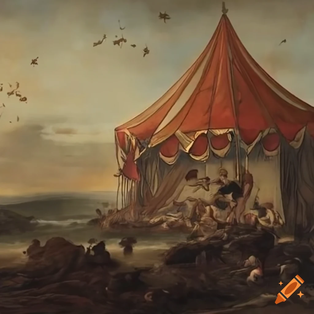 Bizarre artwork of a river flowing from a circus tent on Craiyon