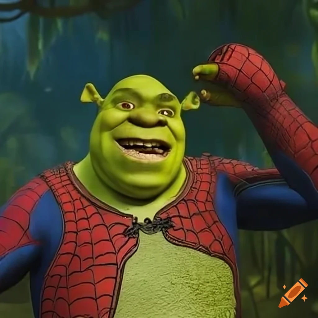 Shrek dressed as spider-man on Craiyon