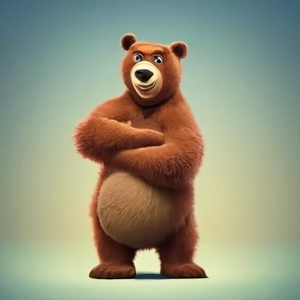 Gigantic pixar bear standing in a city