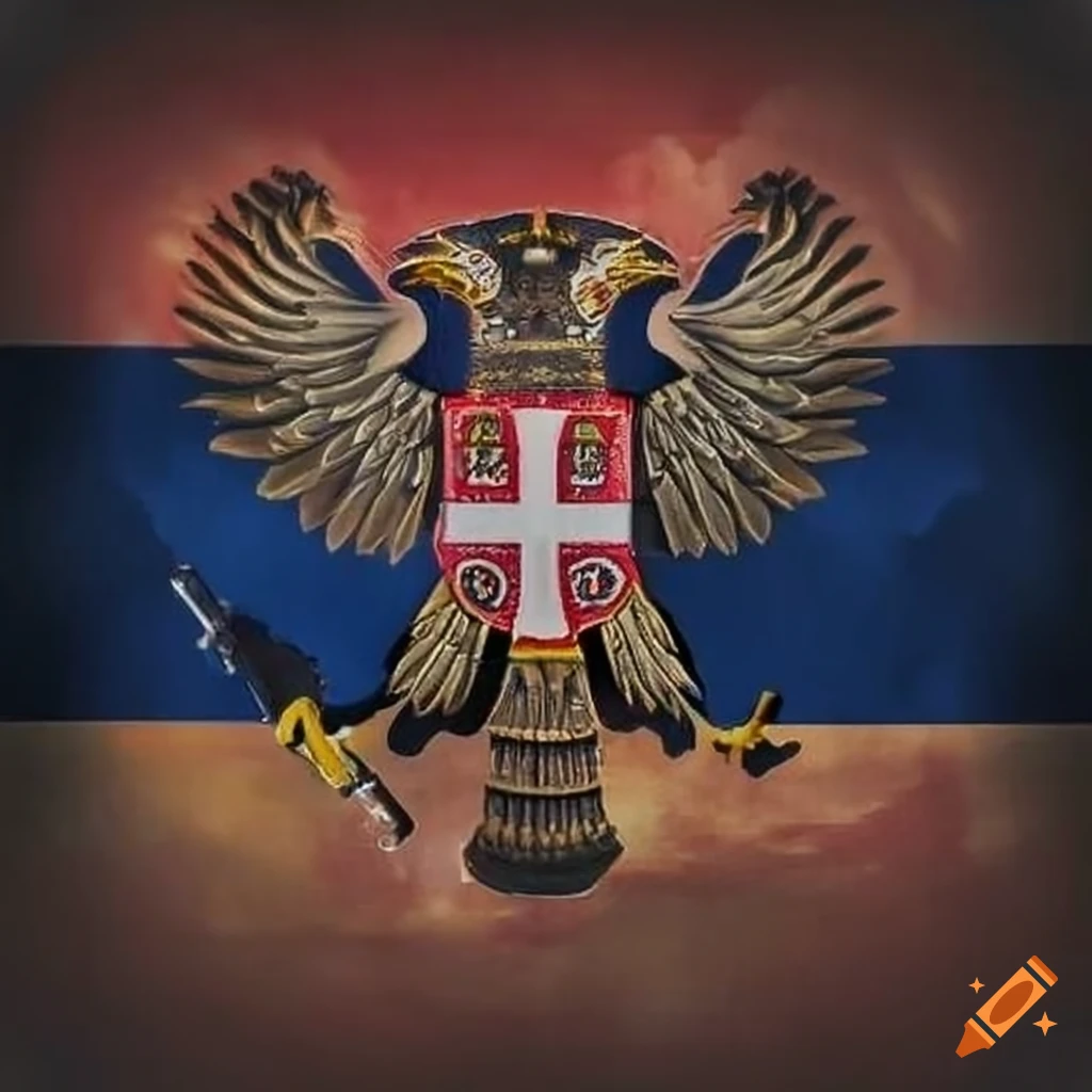 Serbian national symbol of an eagle with a machine gun