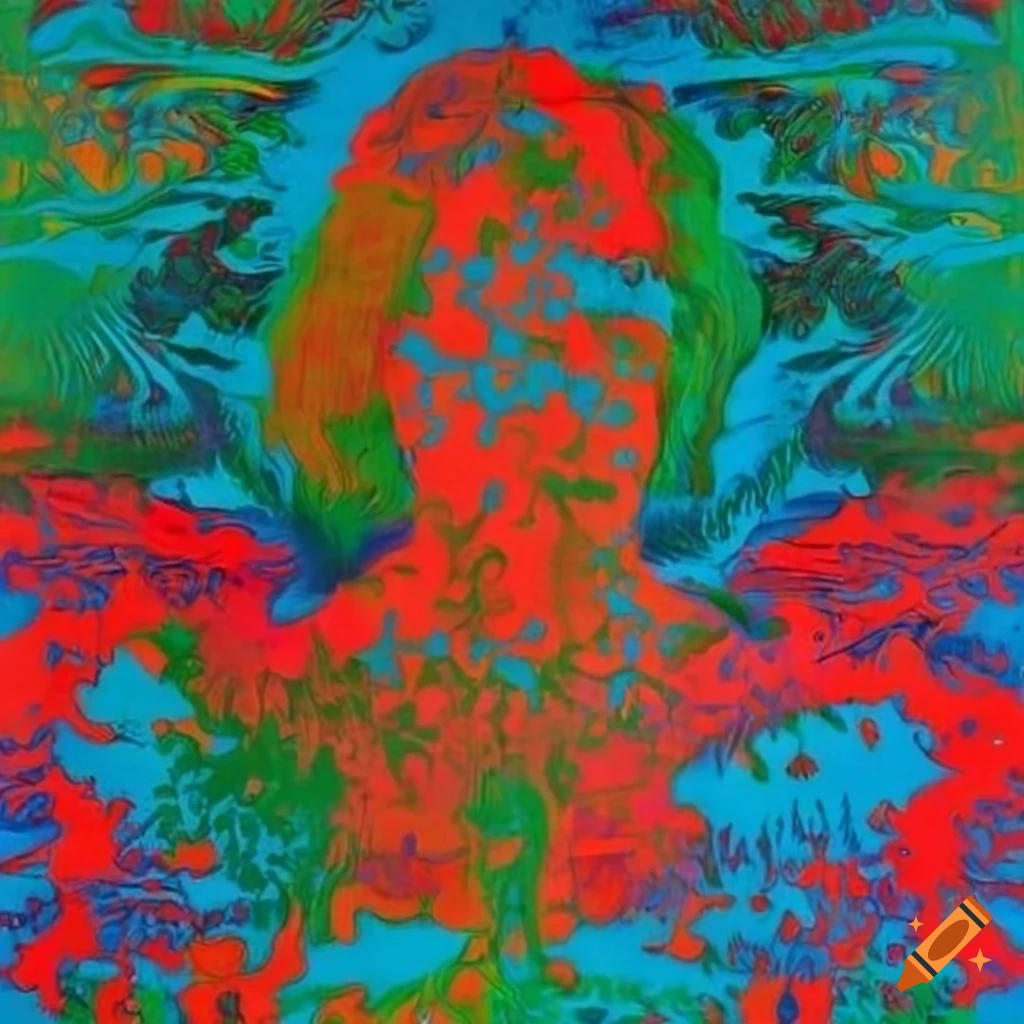 Green and red psychedelic poster from the late 1960s on Craiyon