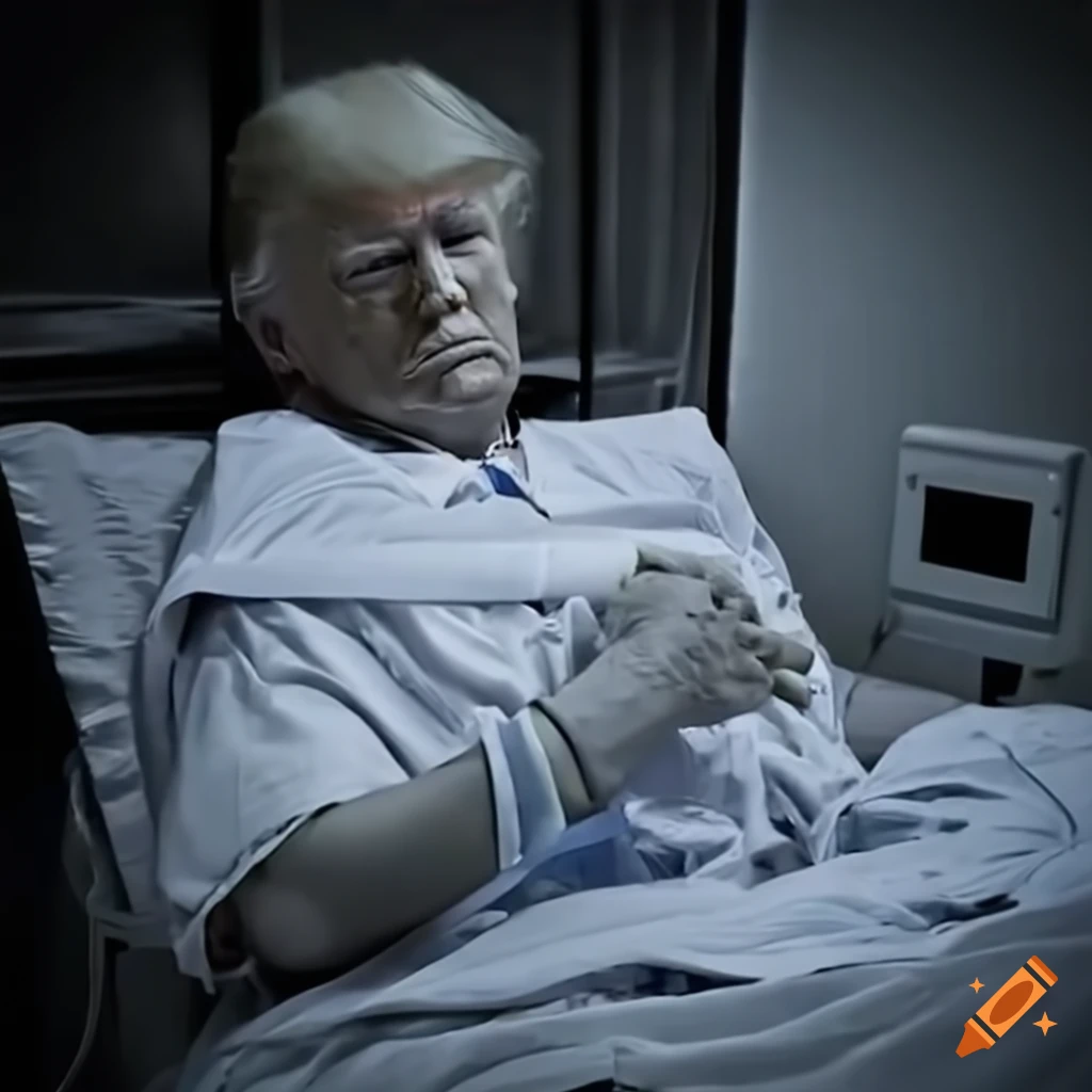 Satirical artwork of Trump in a hospital bed on Craiyon