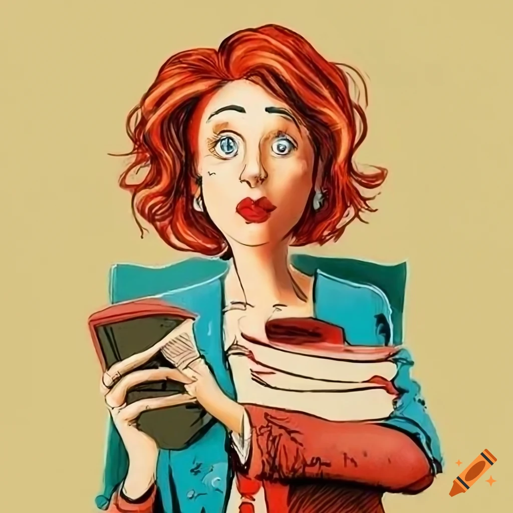 Humorous book illustration of a young woman student with academic cap ...