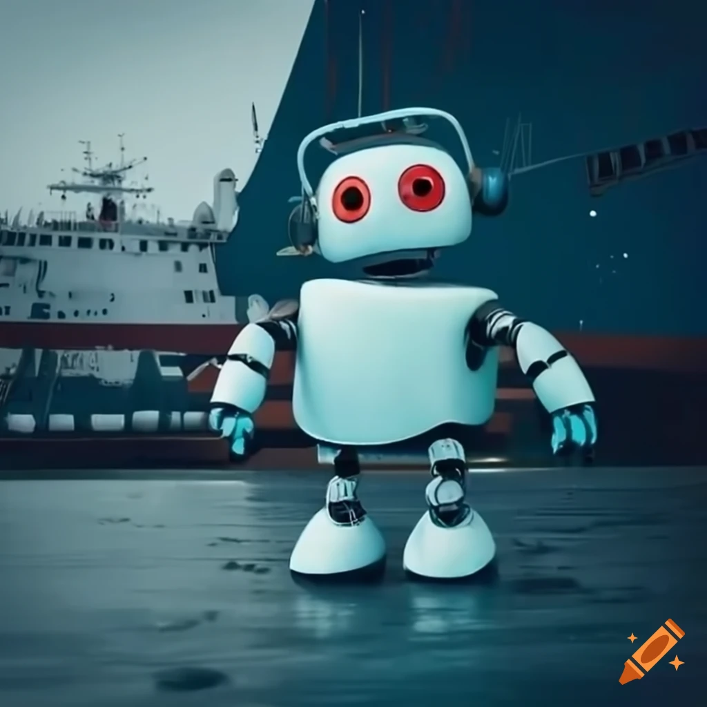 Cute robot on a cargo ship on Craiyon