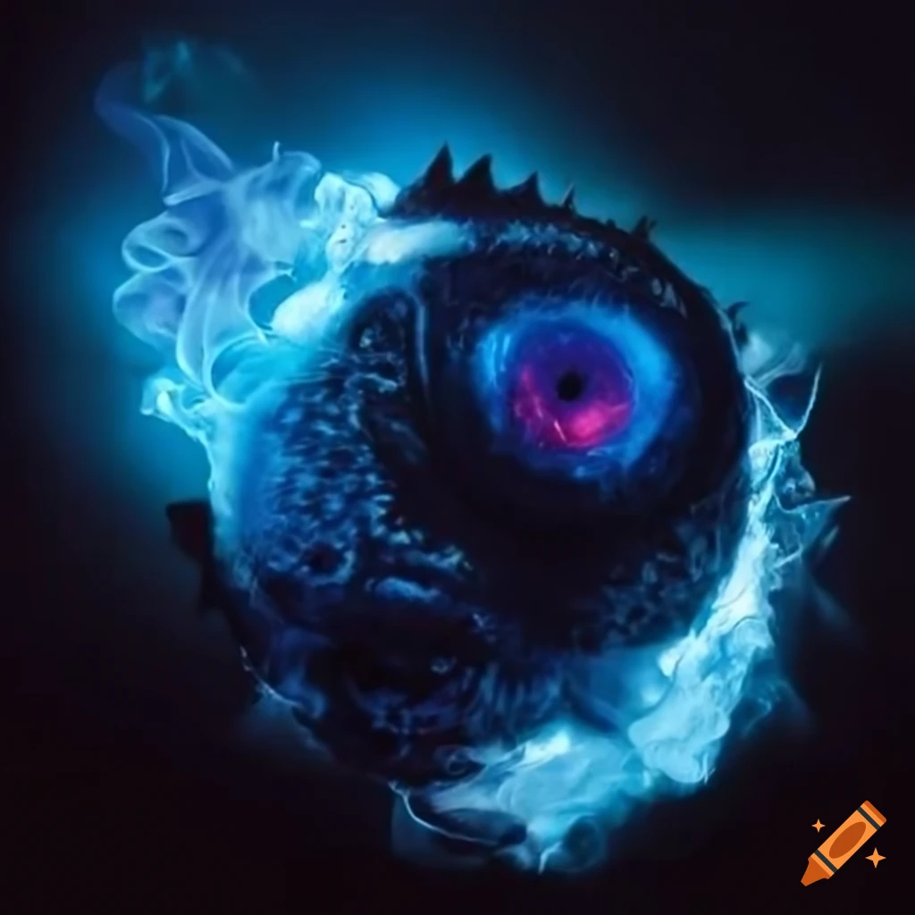 Image of a blue fire-breathing dragon with red cat eyes on Craiyon