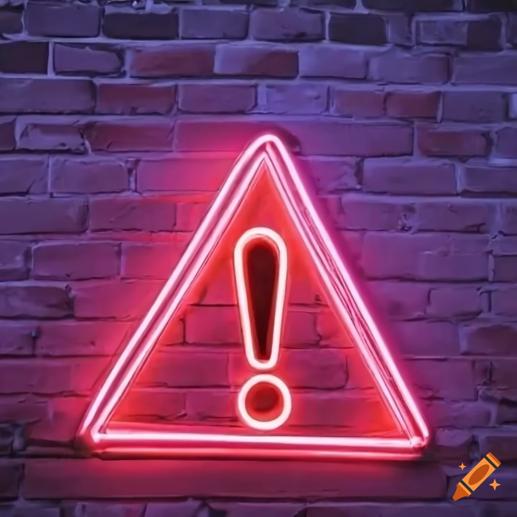 Neon exclamation mark in triangle against brick wall on Craiyon