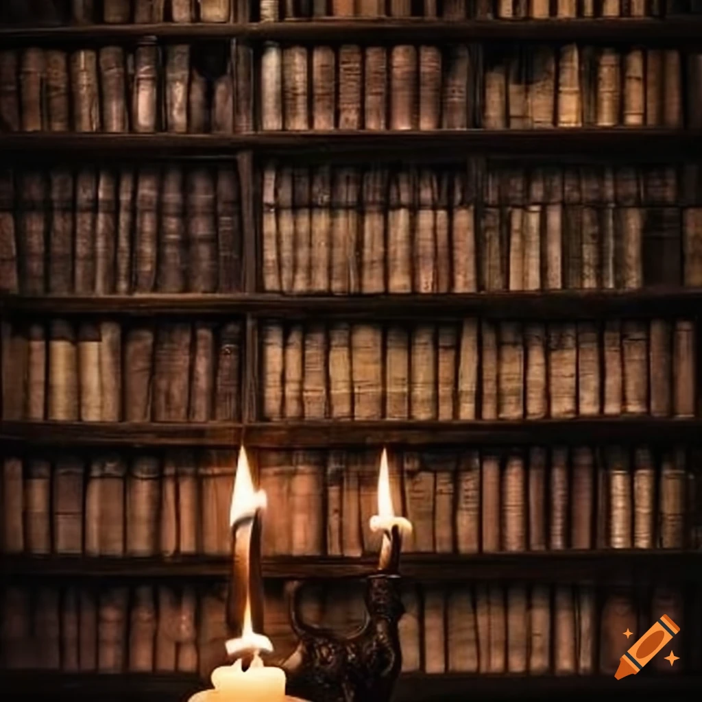 Dark library with candles and witchy ambiance on Craiyon