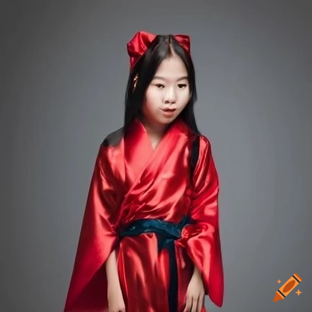 Asian girl wearing red and black silk robes on Craiyon