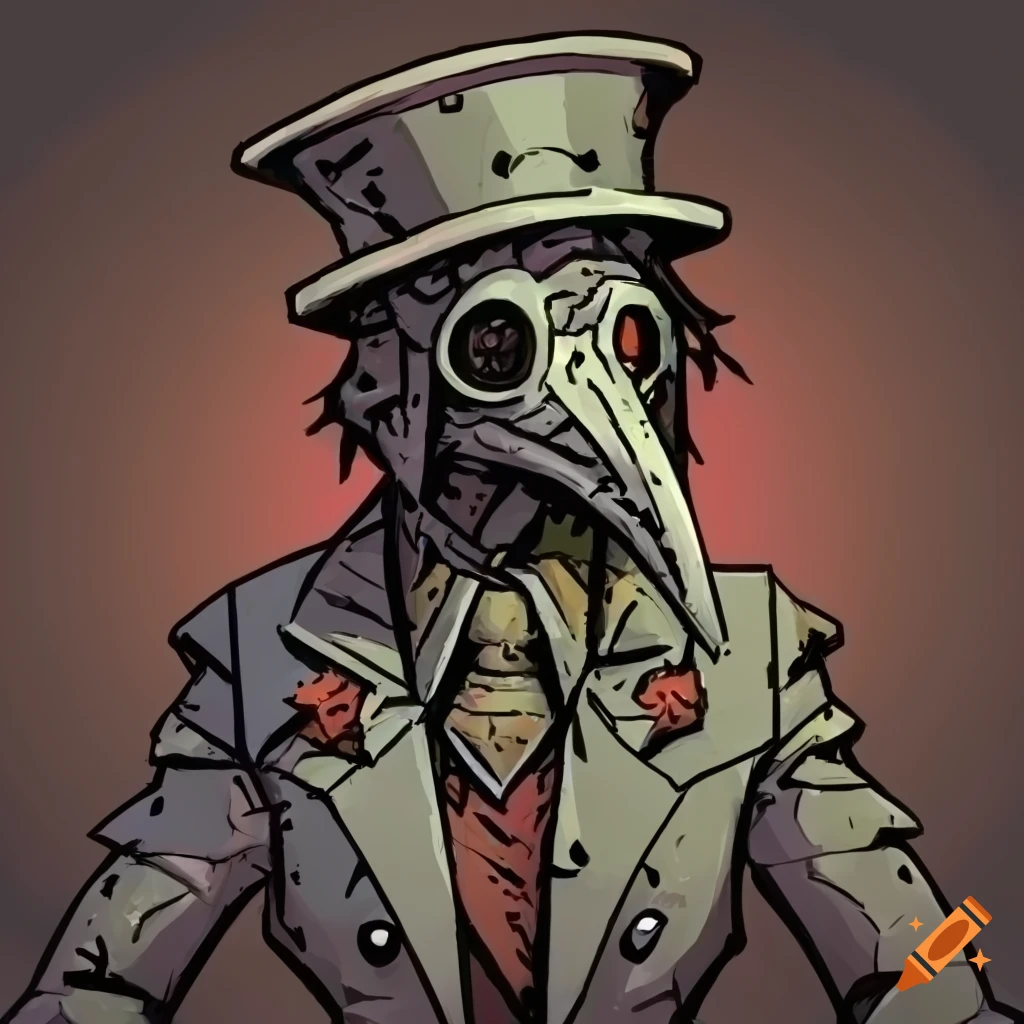 Plague doctor in darkest dungeon style with wide long brim hat on Craiyon
