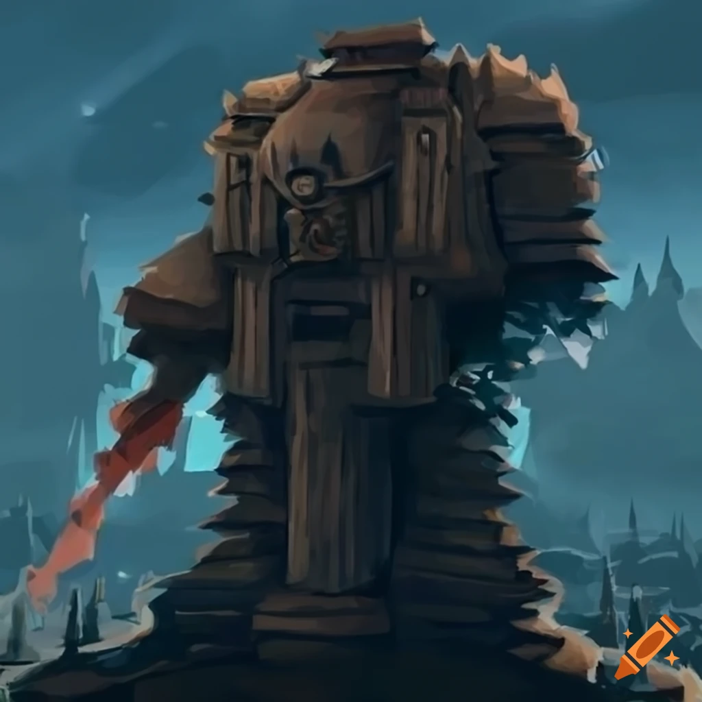 Fantasy town with a tower golem