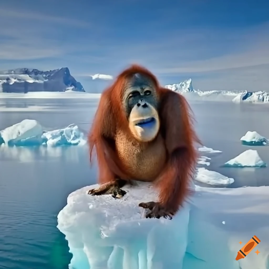 Orangutans exploring the icy landscape on Craiyon