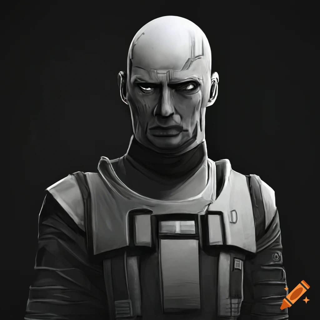 Image of a bald male jedi pilot holding a green lightsaber on Craiyon