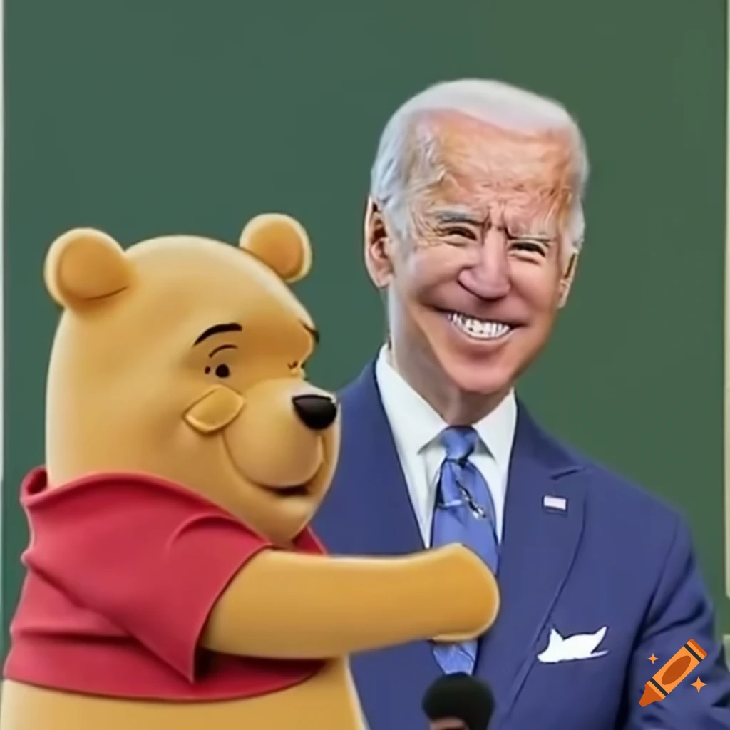 Biden and winnie the pooh in a funny meme on Craiyon