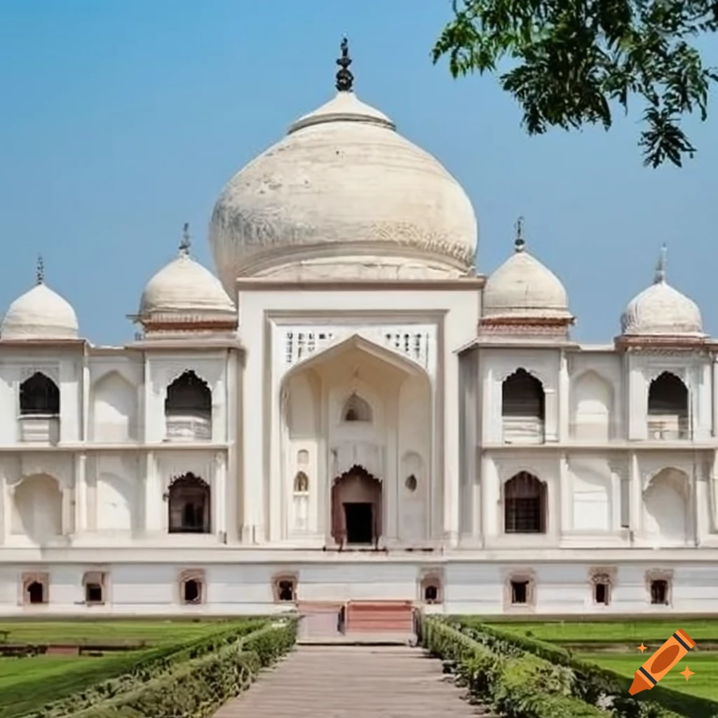 Frontal view of mahal white house in mediterranean architectural style ...
