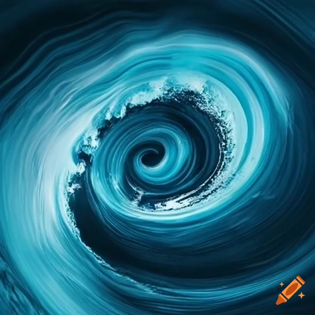 Swirling ocean wave crashing on the shore on Craiyon