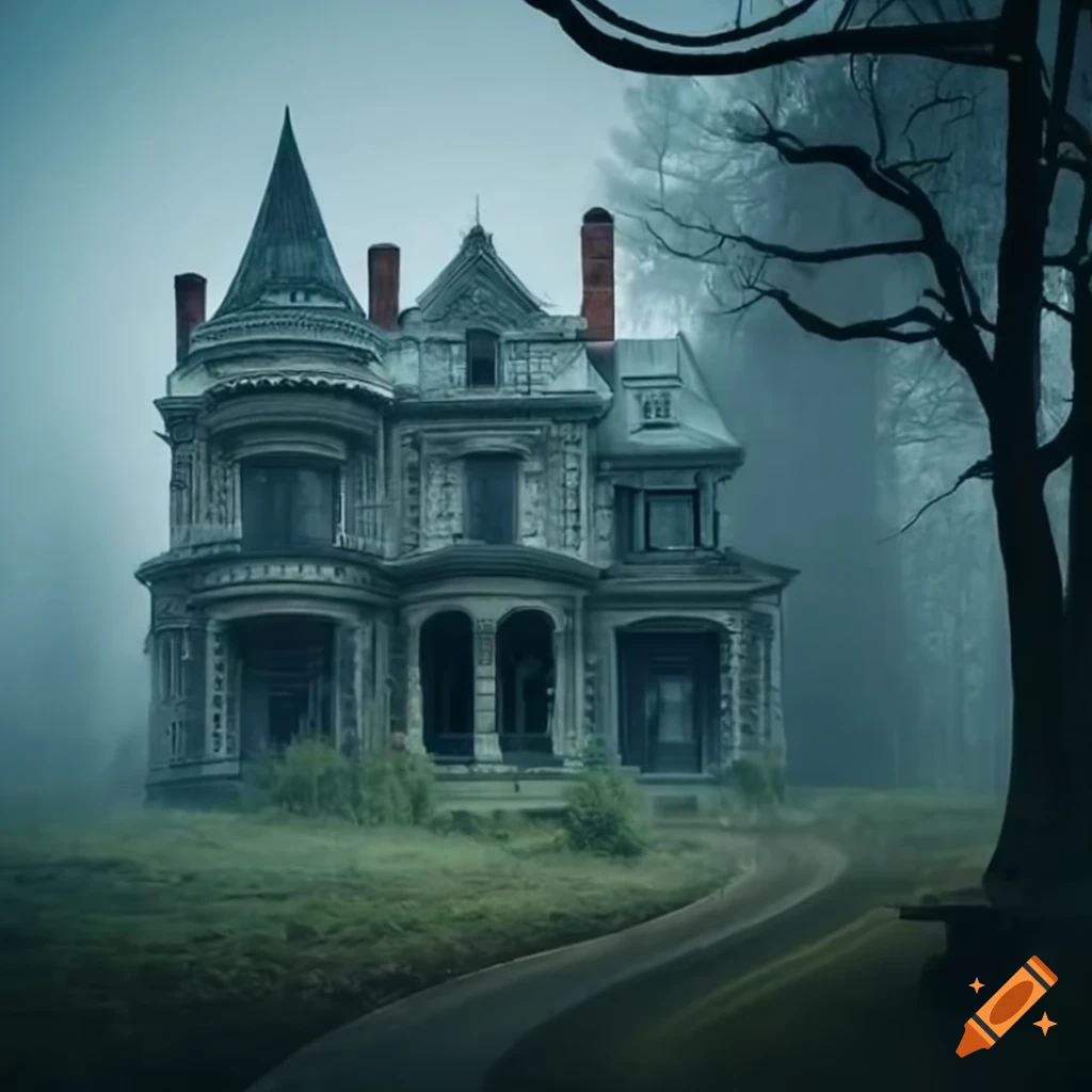 Eerie victorian mansion in misty forest on Craiyon