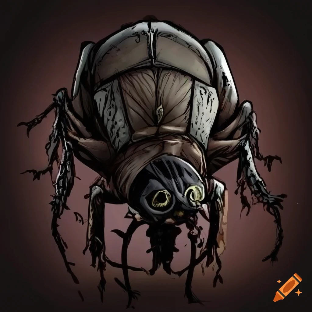 Dark comic style depiction of a creepy beetle on Craiyon