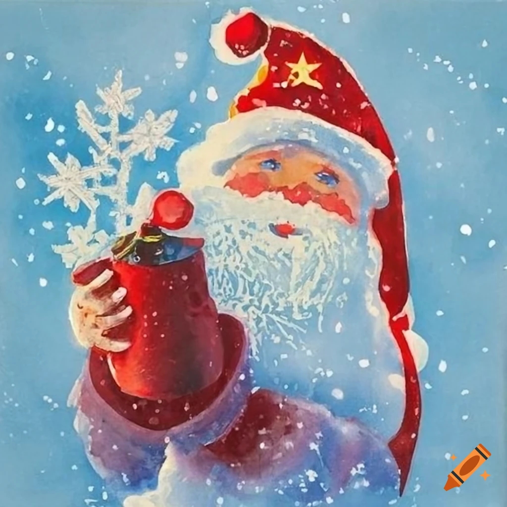 Watercolor christmas card with soviet style father frost on Craiyon