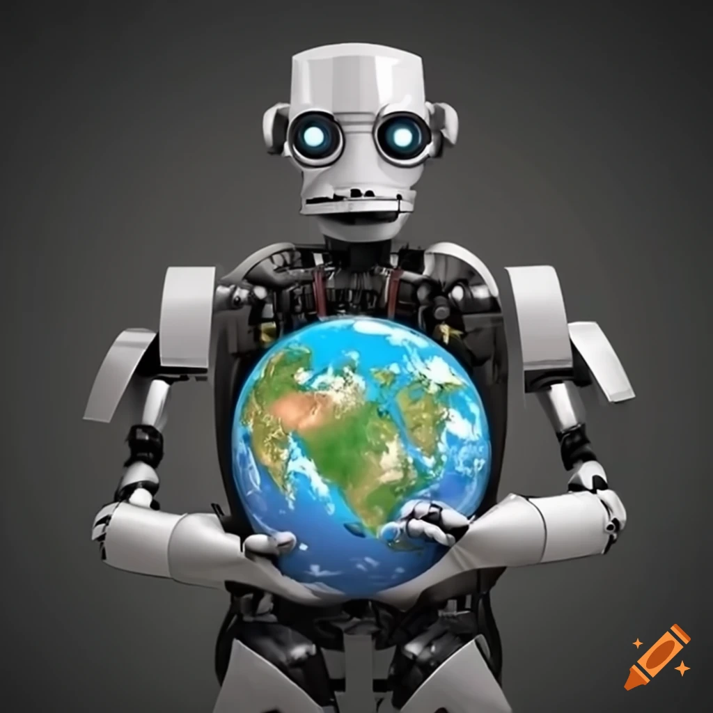 Image of a giant robot holding planet earth