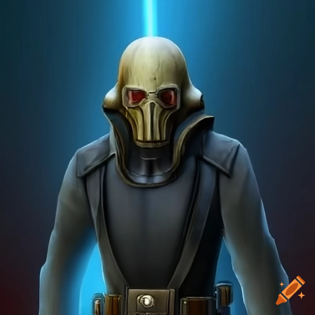 Jedi knight in ancient ruins exuding power with golden-trimmed armor on ...