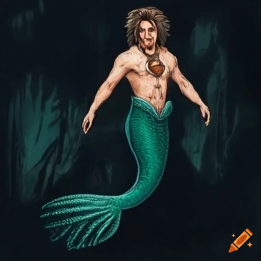 Detailed etching of steve harrington as a merman monster