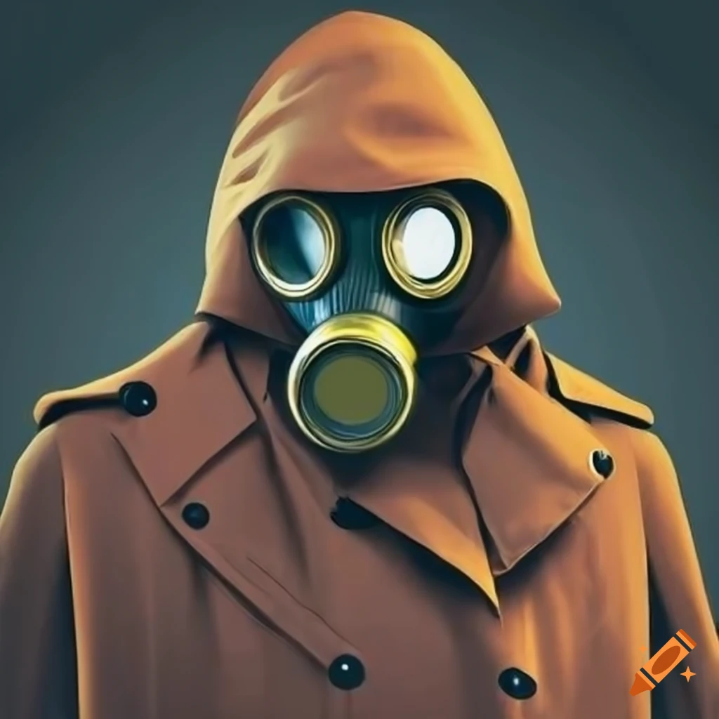 Man wearing gas mask and brown trench coat on Craiyon