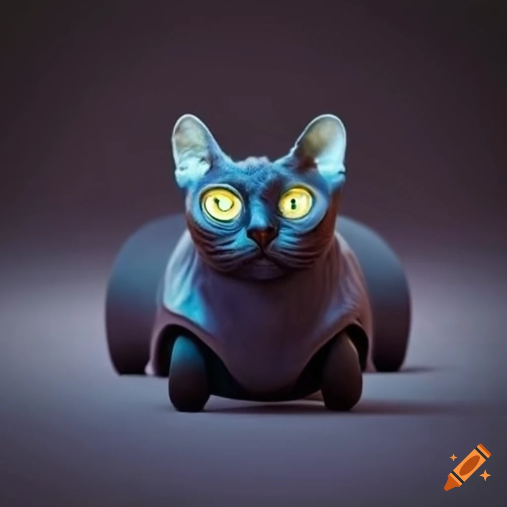 Funny black sphinx cat shaped like a car