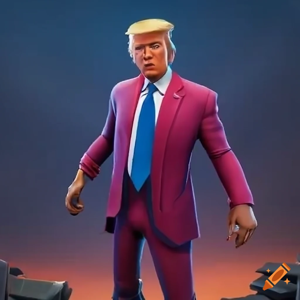 Satirical depiction of donald trump in fortnite battle royale on Craiyon