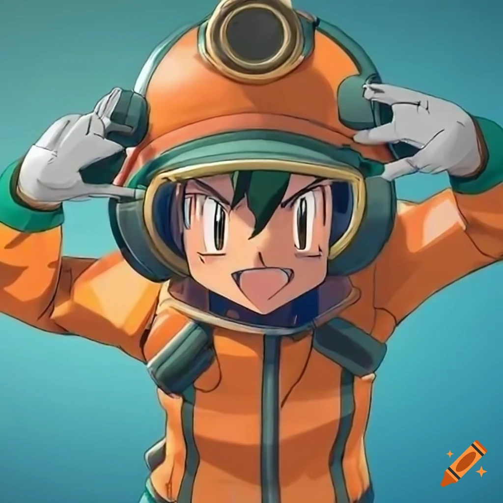 Cosplay of Ash from Pokemon in diving suit and helmet on Craiyon