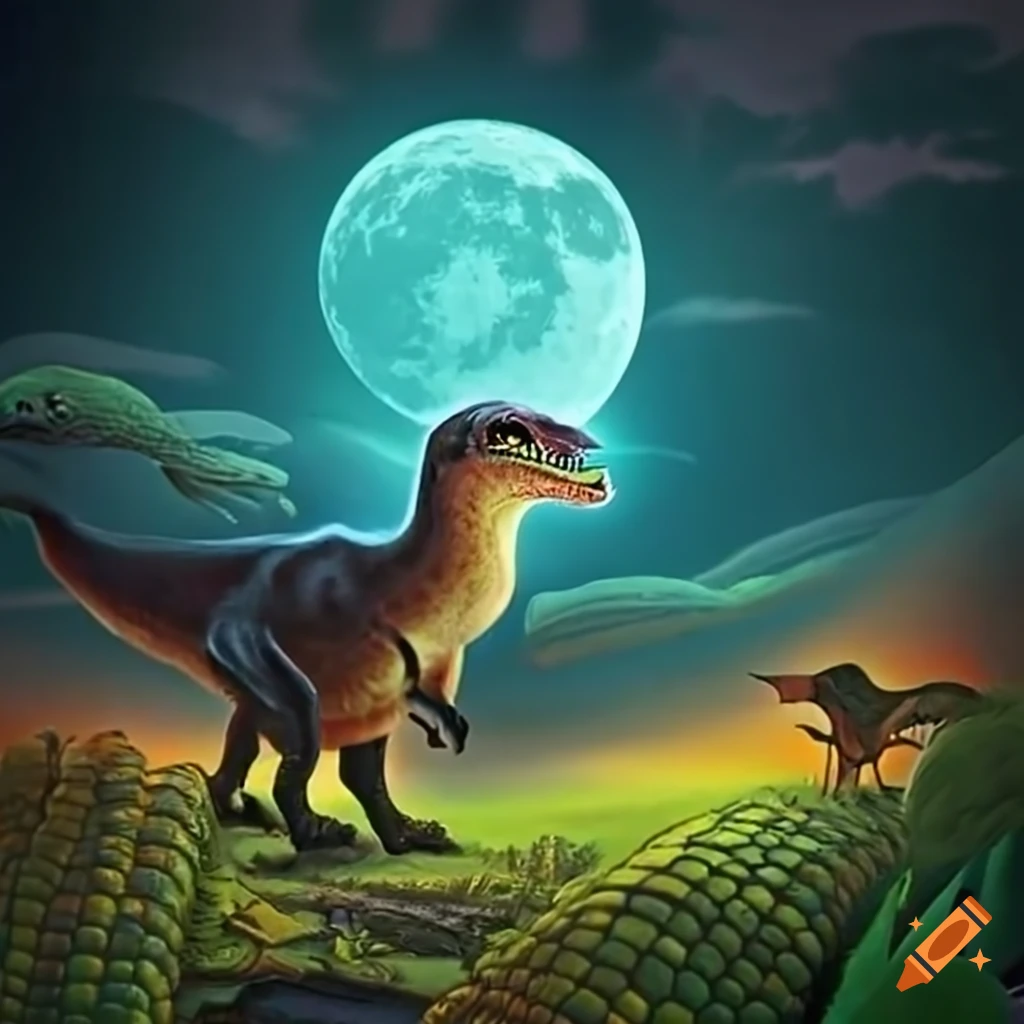 Illustration of magical creatures on the moon on Craiyon