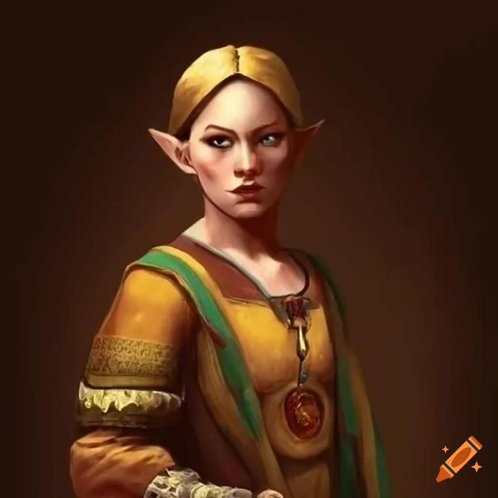 Renaissance painting of an androgynous elf merchant on Craiyon