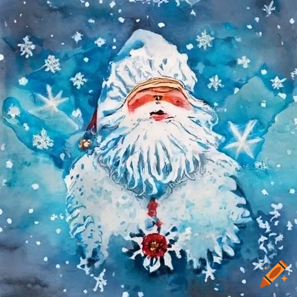 Watercolor christmas card with soviet style father frost on Craiyon