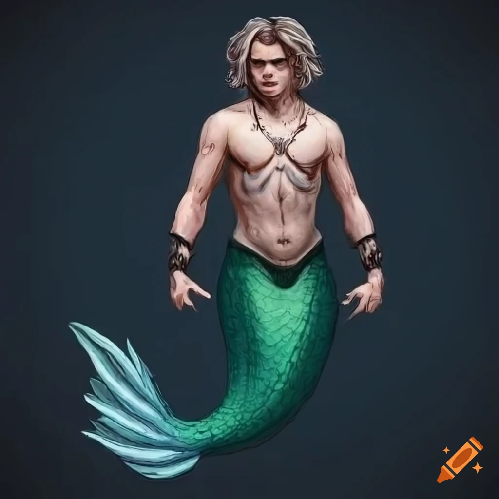 Detailed etching of steve harrington as a merman on Craiyon