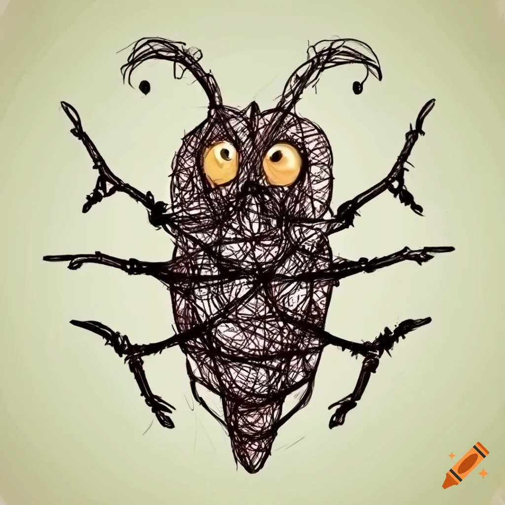 Sketch of a creepy insect with large eyes and teeth