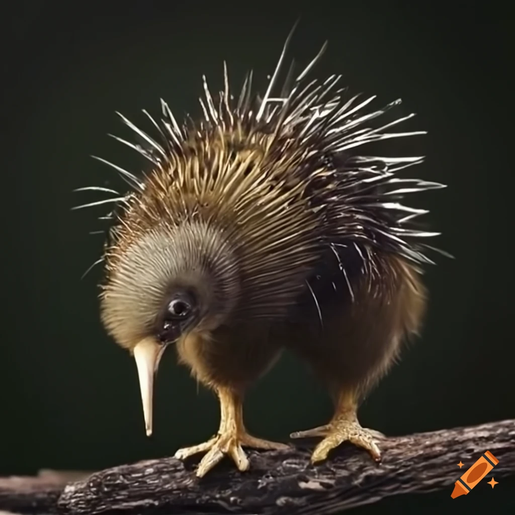 Kiwi bird with spikey feathers on Craiyon